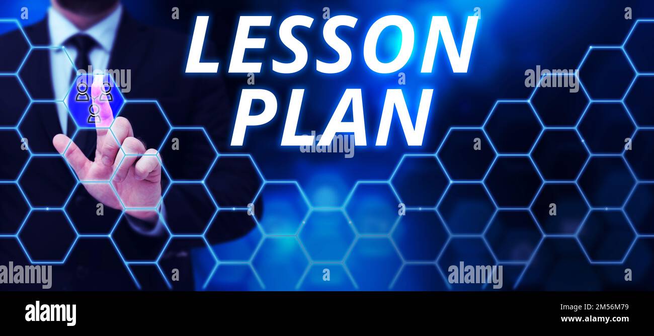 Hand writing sign Lesson Plan. Word for a teacher's detailed ...