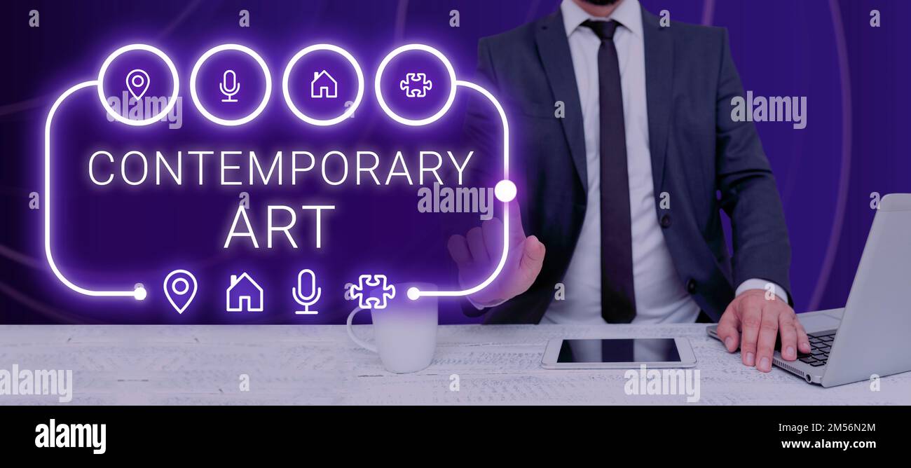 Inspiration showing sign Contemporary Art. Business overview made today ...
