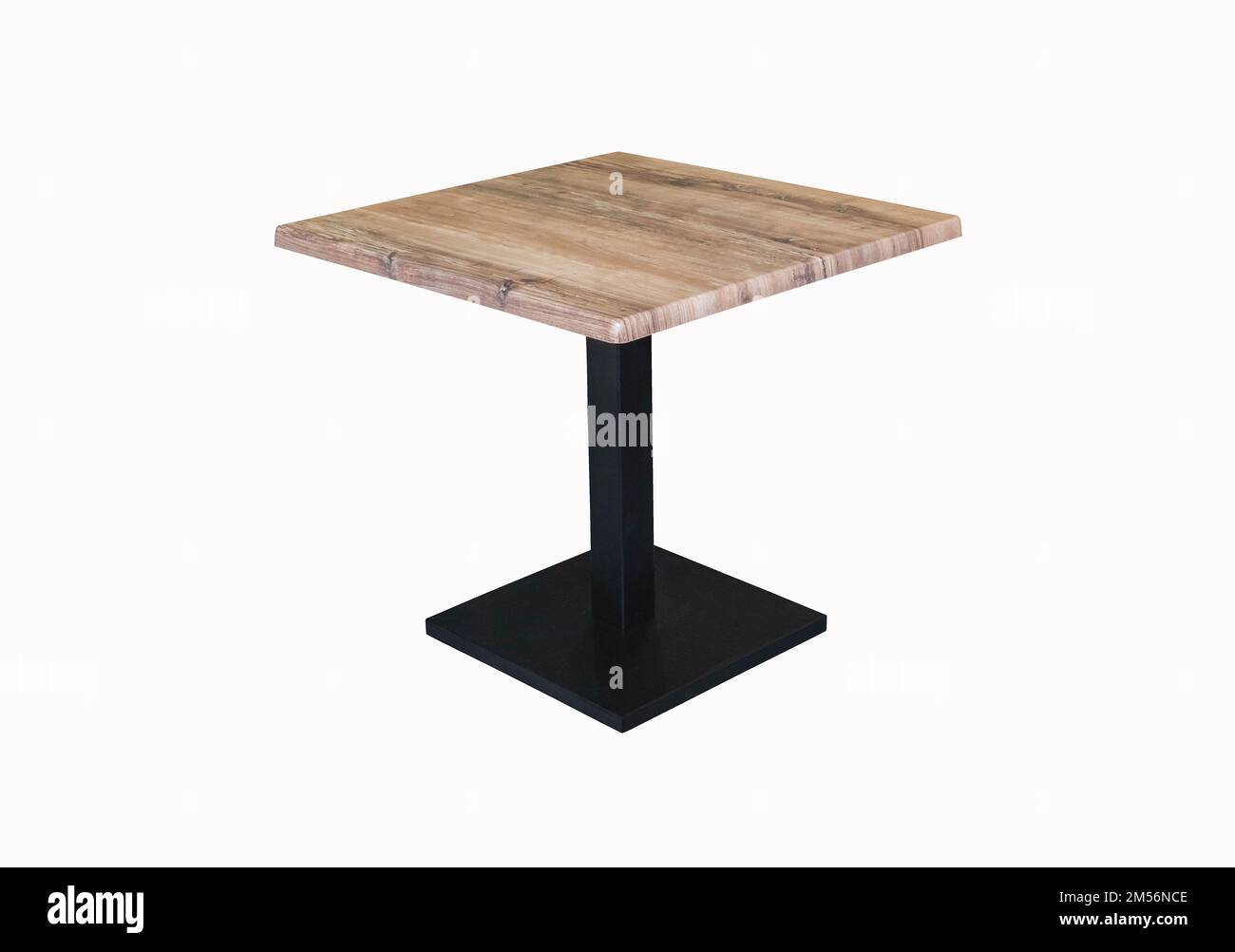 square wooden table with black metal legs on white background Stock ...