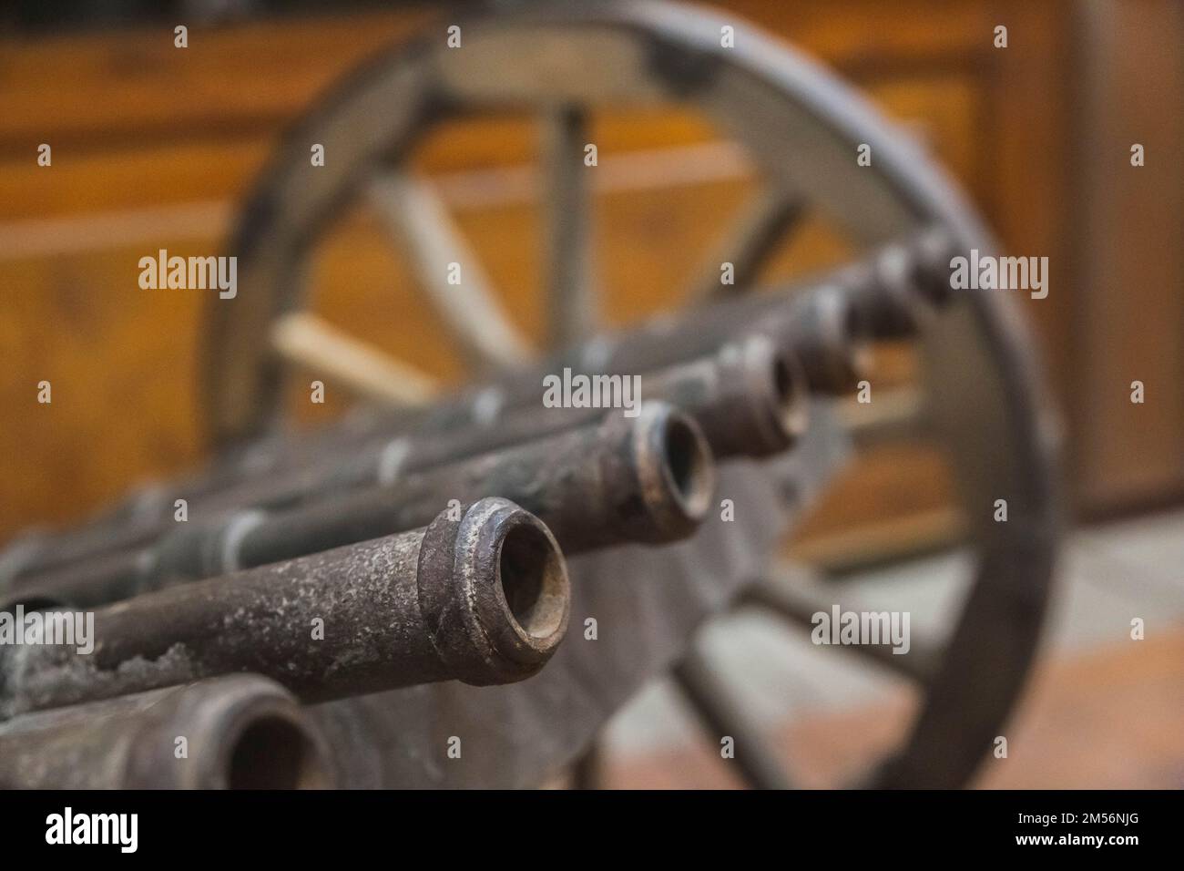 multi-barrel medieval cannon in an old abandoned castle Stock Photo - Alamy