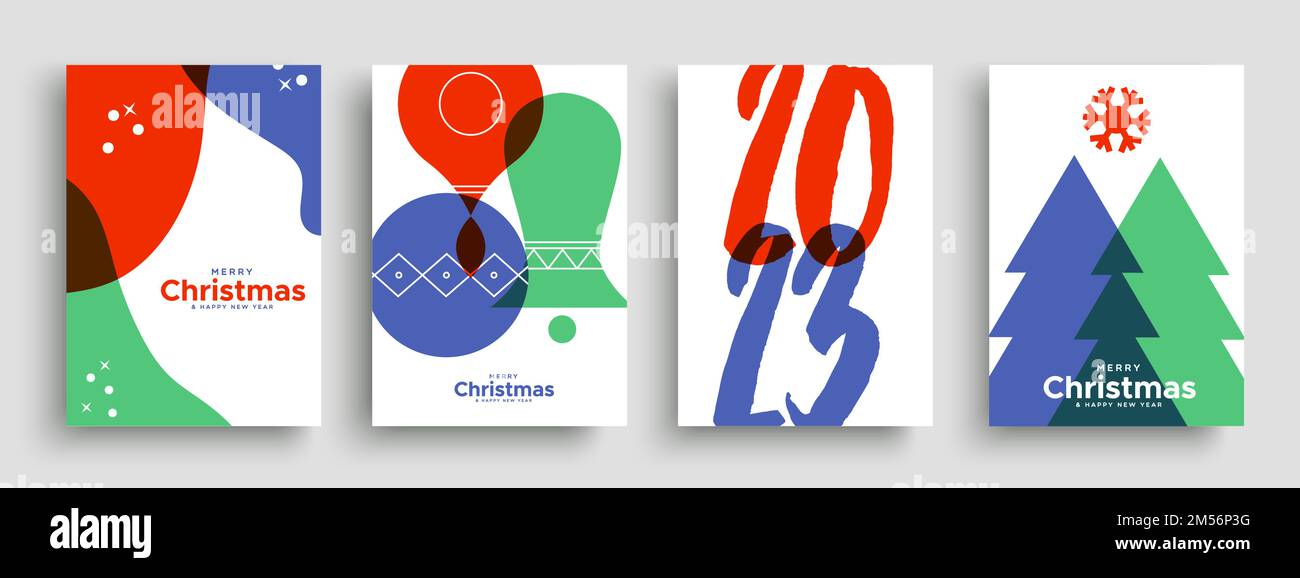 Merry Christmas Happy New Year minimalism modern greeting set card ...