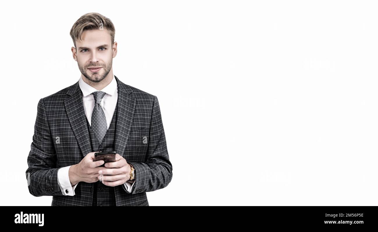 Successful professional businessman man boss in business suit using ...