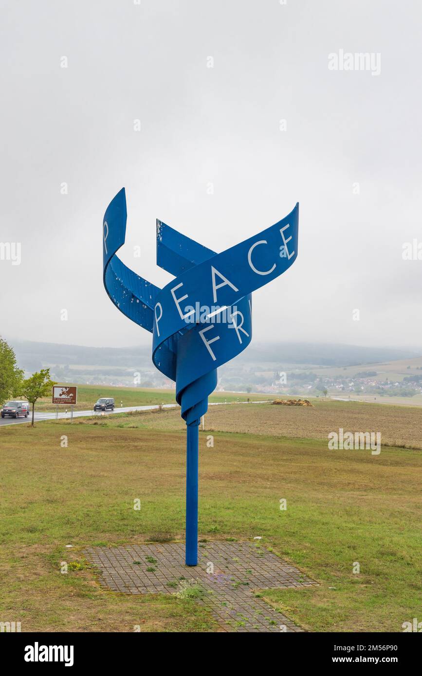 Geisa, Germany - September 14, 2022: Sculpture memorial with text peace ...
