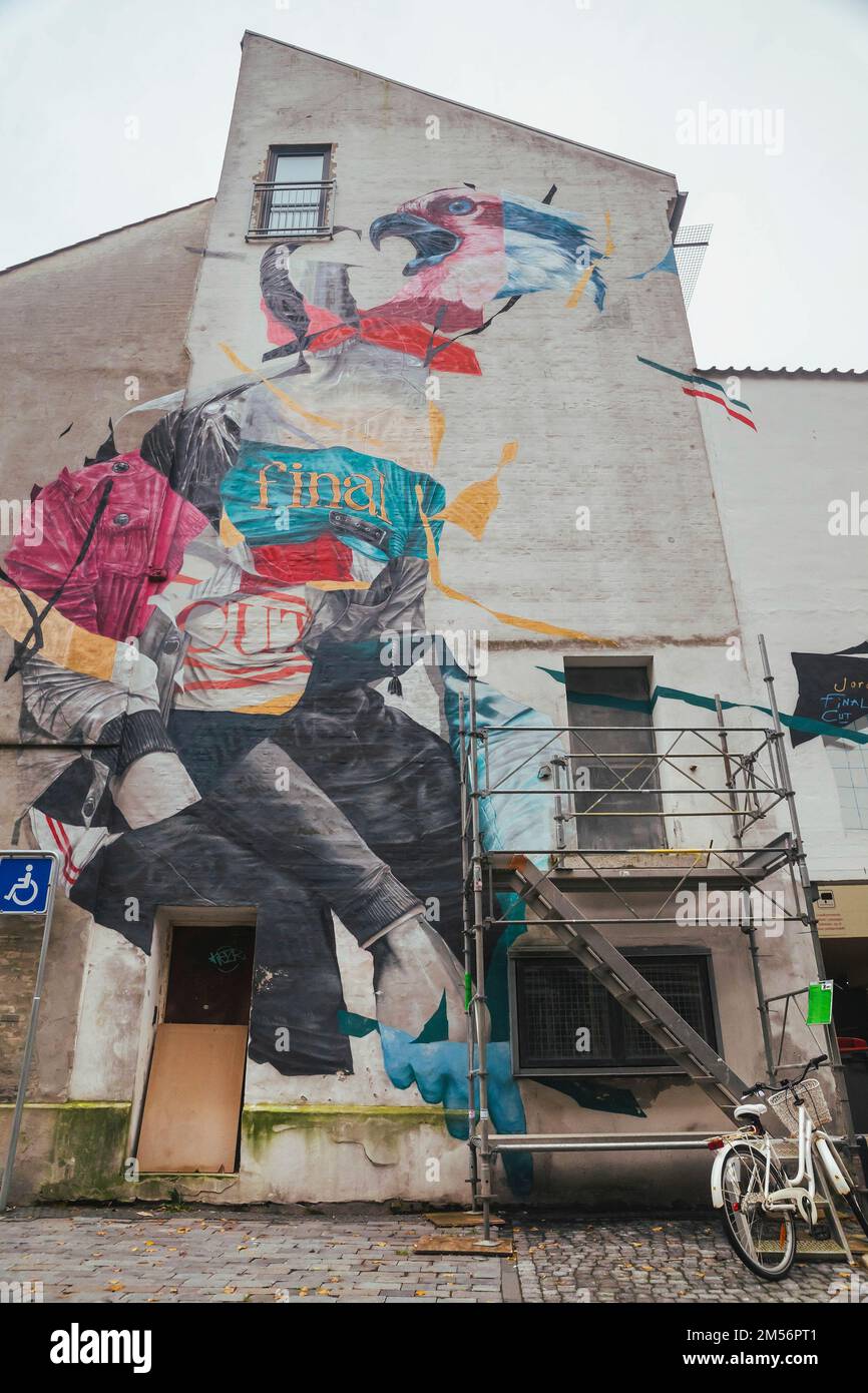Aalborg, Denmark, October 2021: Huge mural on the back of the house ...