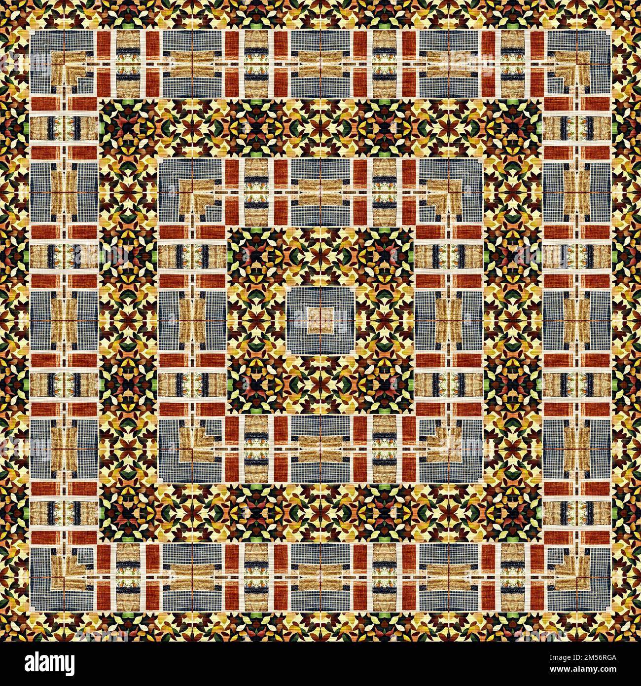 Autumn leaf quilt style vintage seamless pattern. Homely cottage core ...