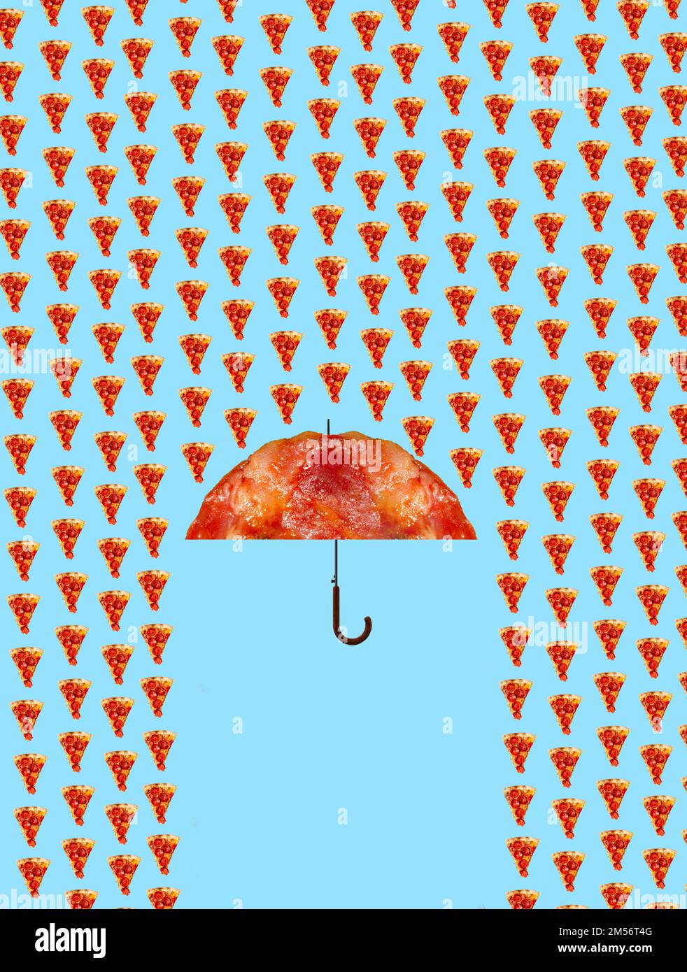 Modern art collage. Photo of an umbrella and pepperoni salami. Salami ...