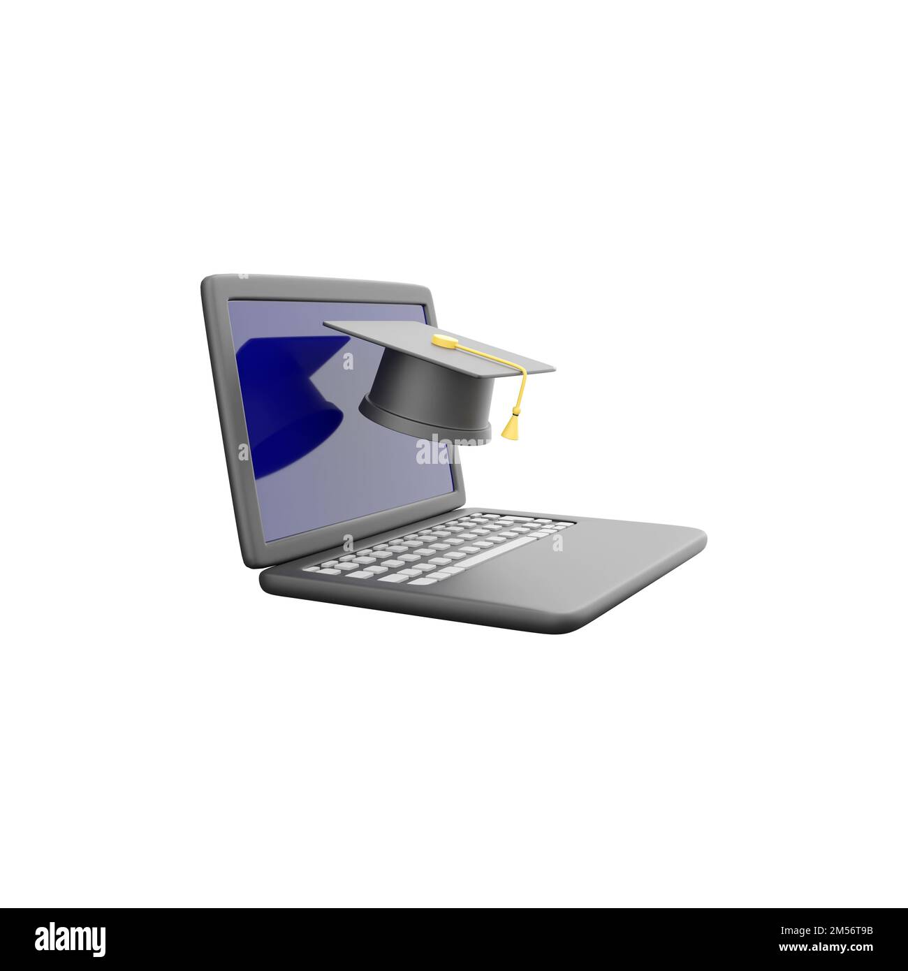 Laptop and Graduation Hat 3D Illustration. 3D render laptop, graduate ...