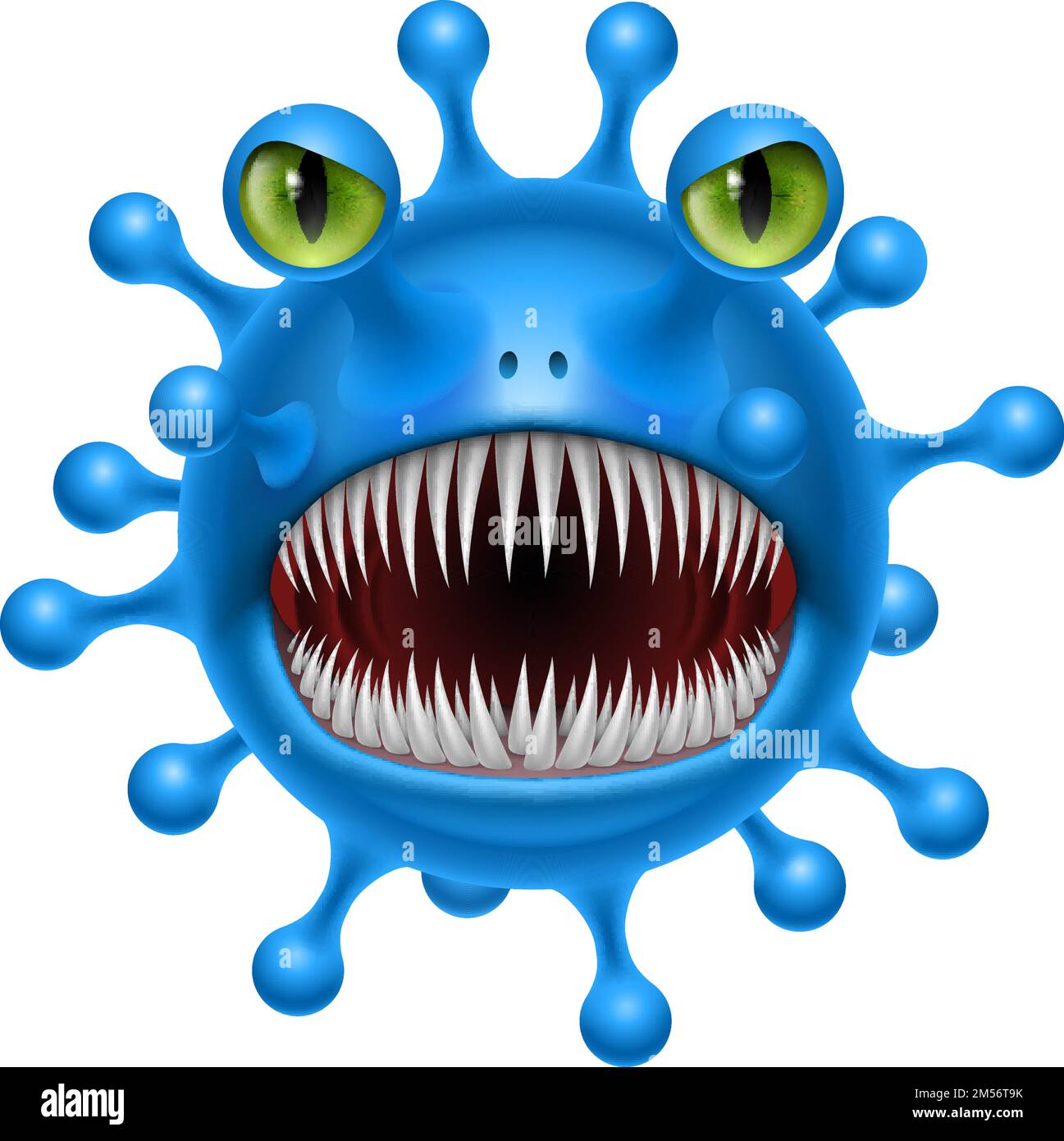 Blue Corona Virus Monster in Cartoon Style. A Tentacled Monster COVID ...