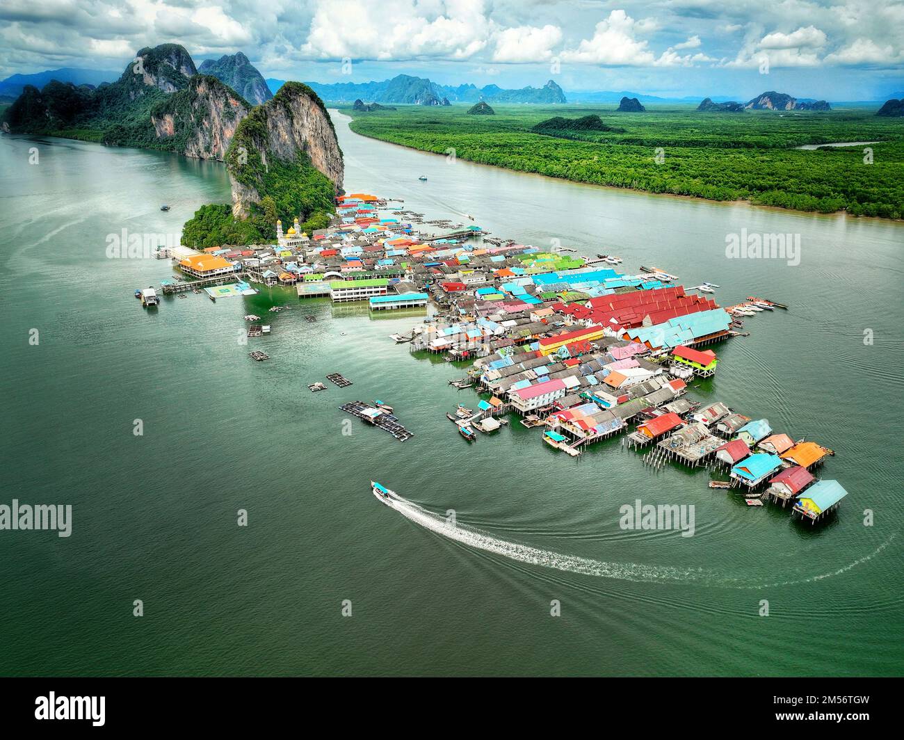 A high-anglel view of Ko Panyi village in Thailand with lots of ...