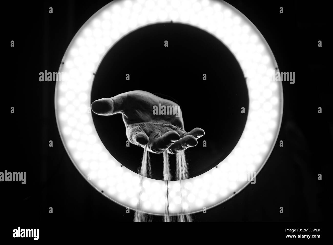 Banner in hand black Black and White Stock Photos & Images - Alamy