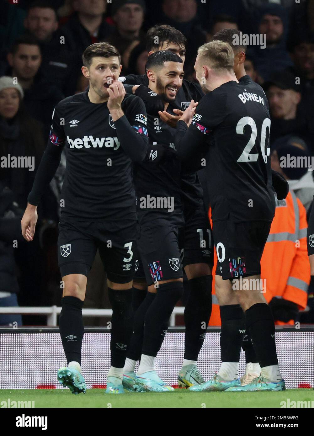 West Ham United's Said Benrahma (second left) celebrates scoring their ...