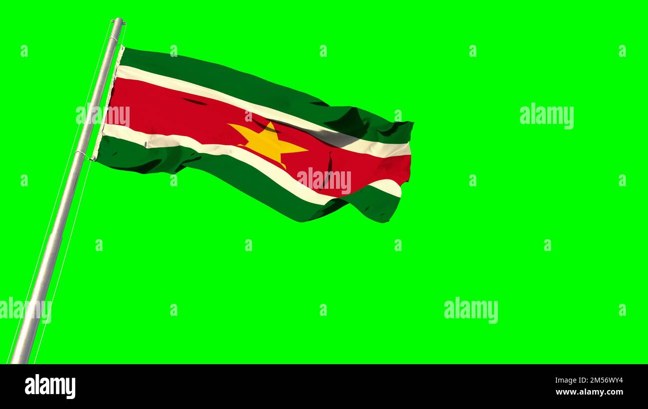Waving glorious flag of Suriname on chroma key screen, isolated ...