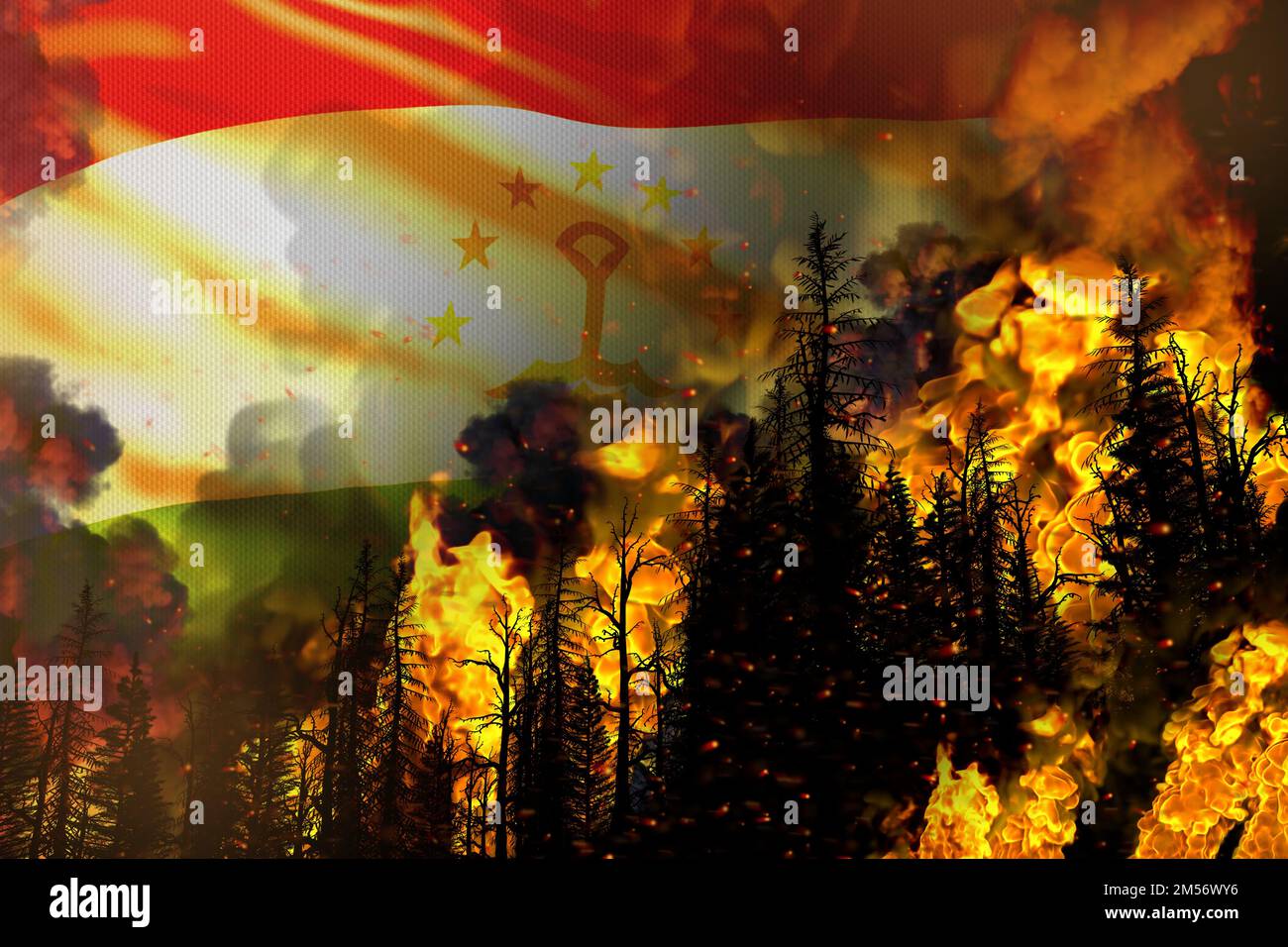 Big forest fire fight concept, natural disaster - flaming fire in the ...
