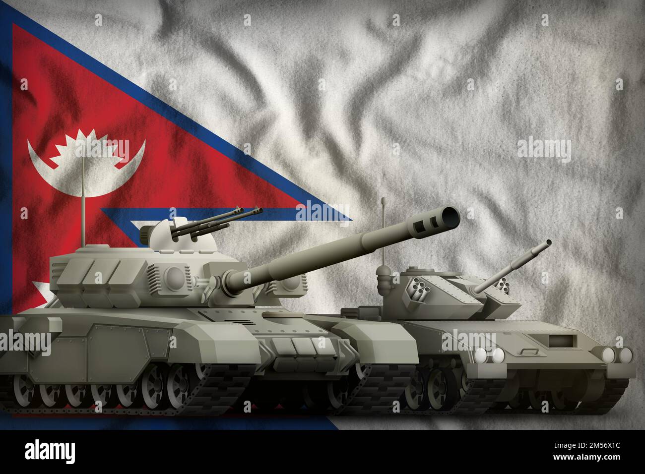 tanks on the Nepal flag background. Nepal tank forces concept. 3d ...