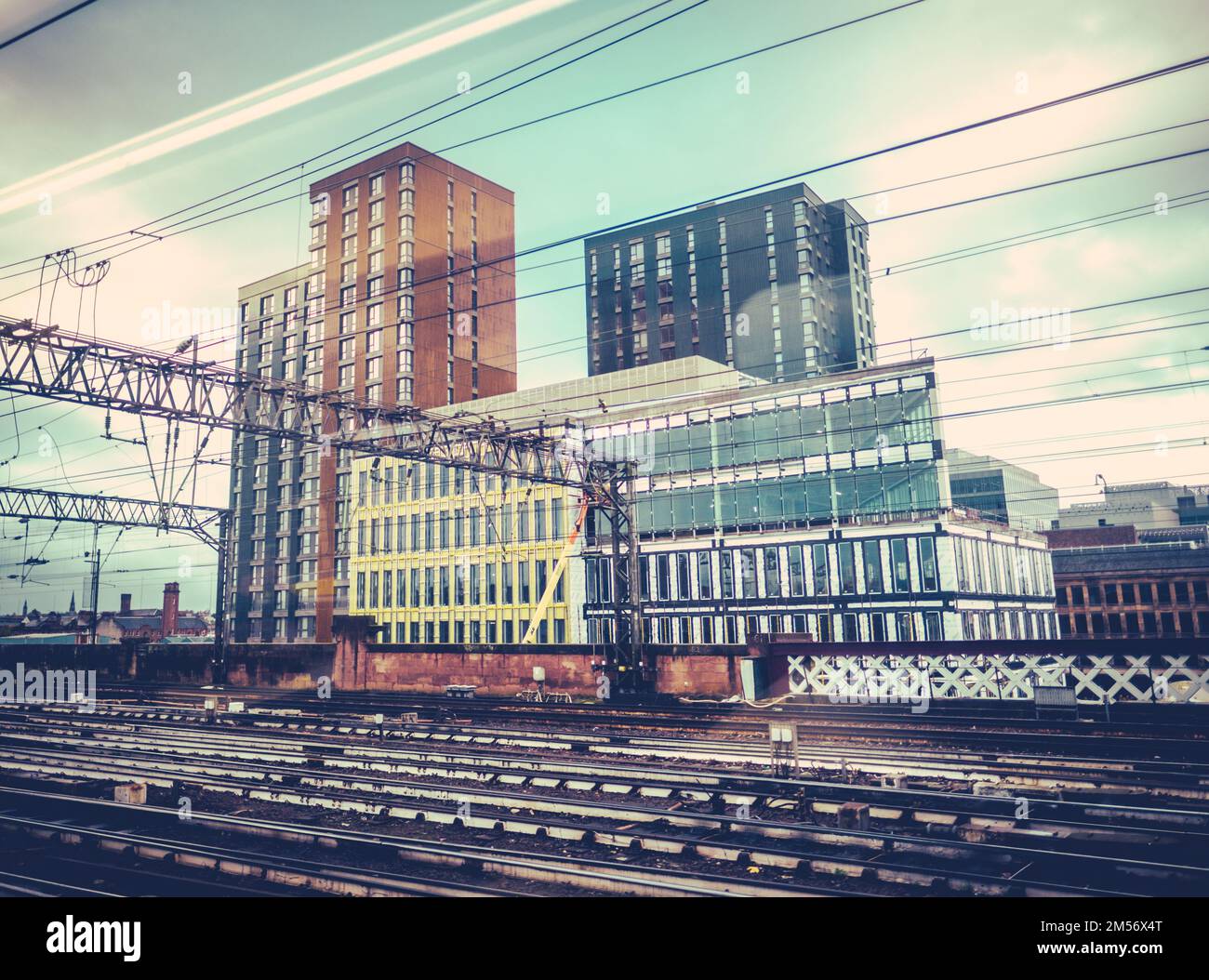 Chaotic Urban Landscape Through A Train Window, WIth Reflections Stock ...
