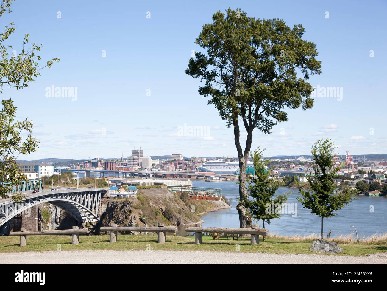 The view of Reversing Falls Bridge over St. John River in Saint John ...