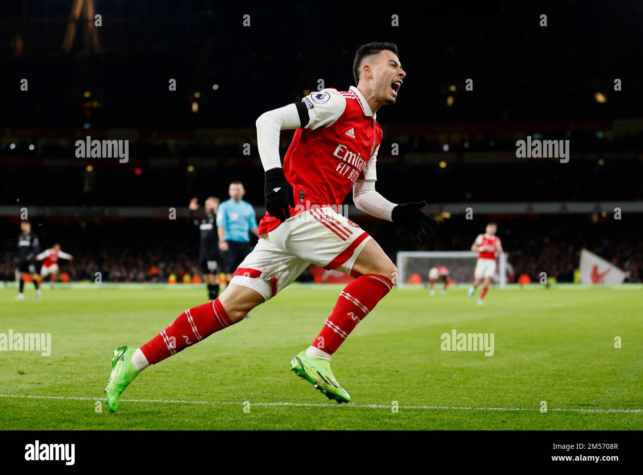 Arsenal's Gabriel Martinelli celebrates scoring their side's second ...