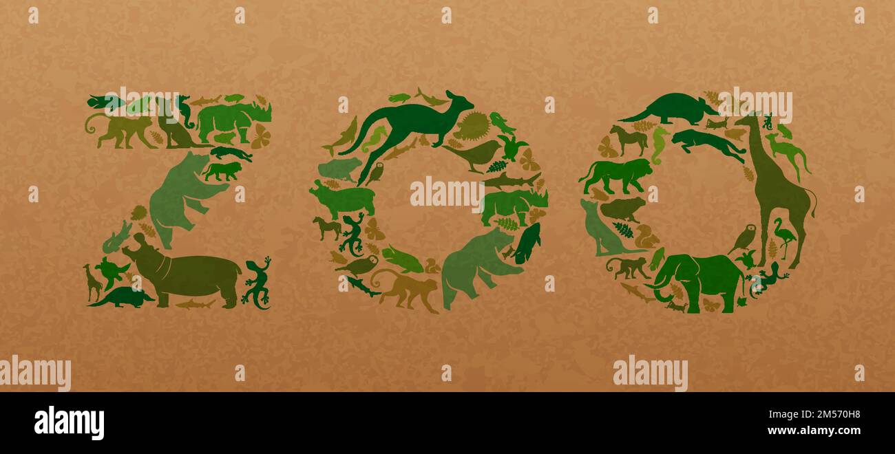 Green animal icon shapes set illustration on recycled paper texture ...