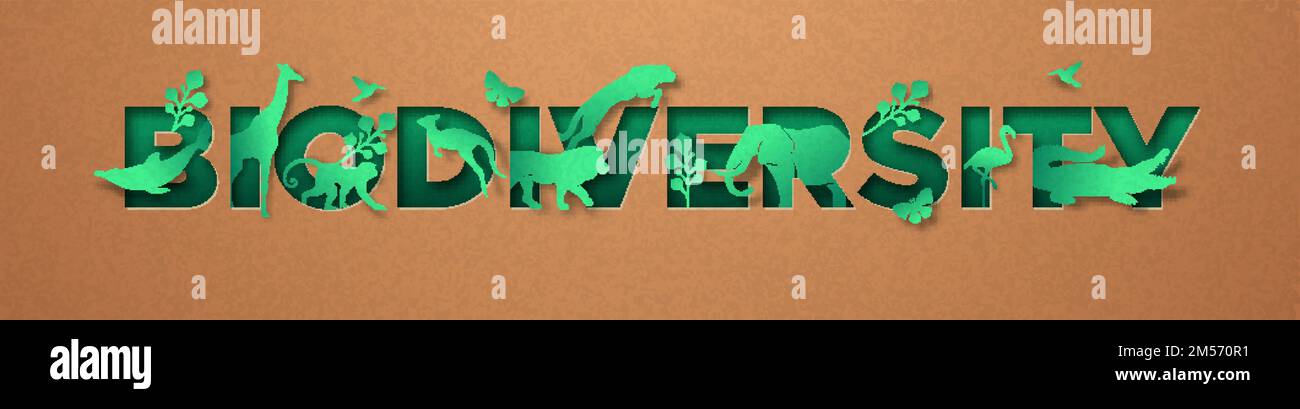 Biodiversity green papercut sign, realistic 3d recycled paper texture ...