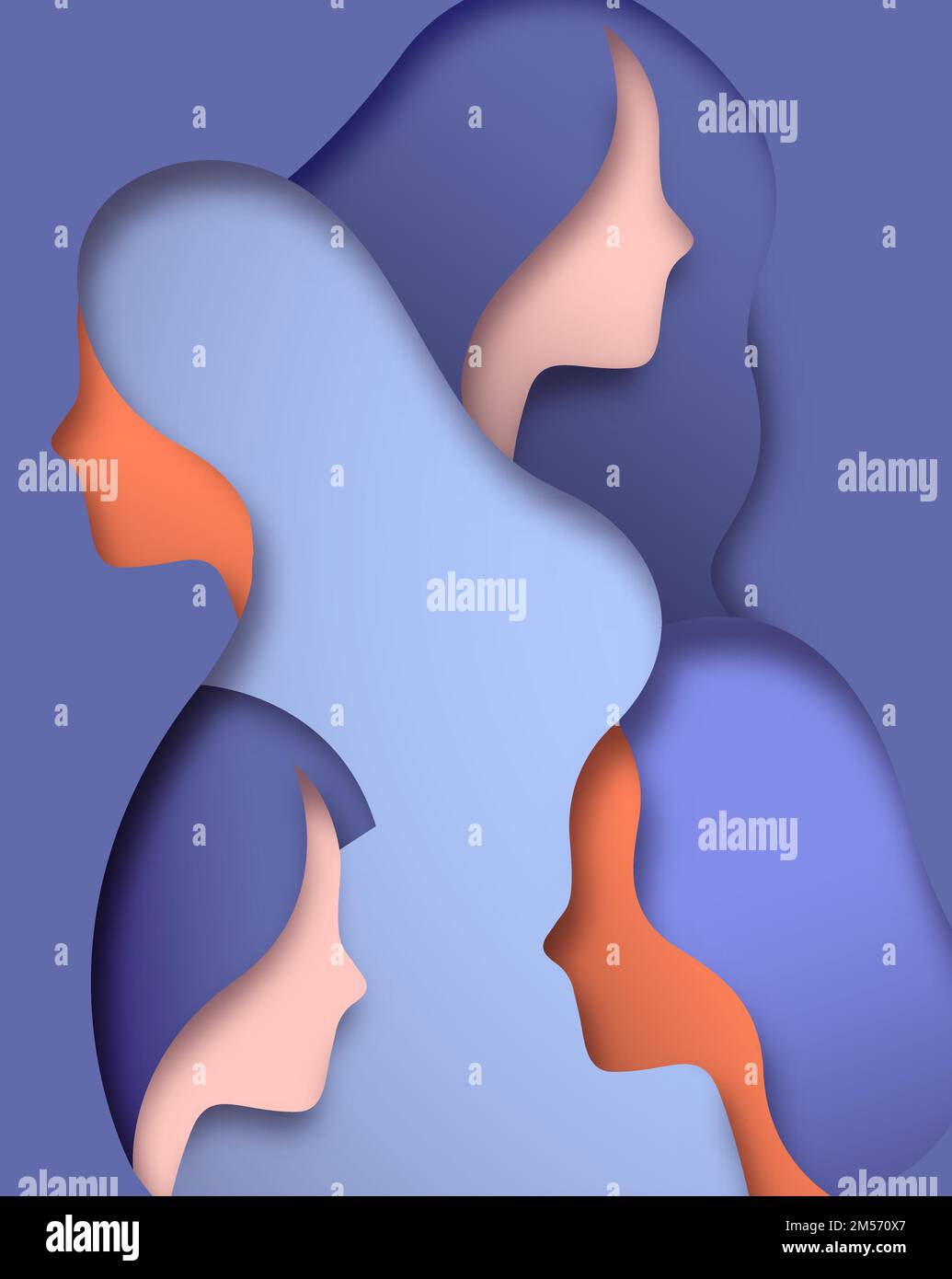 Diverse women face illustration in realistic 3D paper cut style. Modern ...