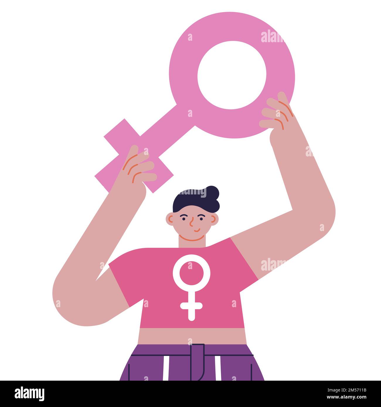 Young woman holding big female symbol up for feminist issues or ...