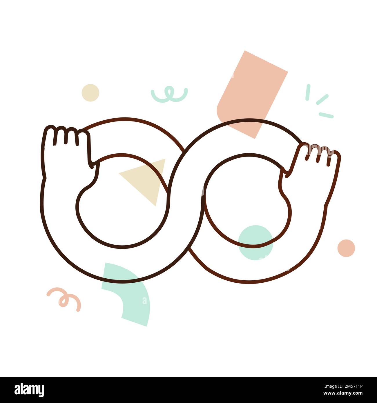 People hands holding each other arms in infinite loop symbol. Business teamwork idea concept or ...