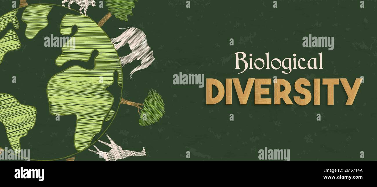 Biological Diversity banner illustration of green planet earth with ...
