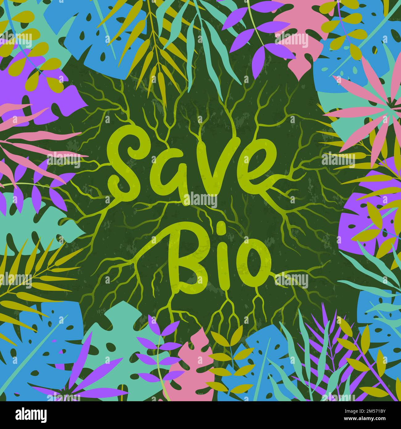 Save biodiversity text quote sign made of green tree roots with ...