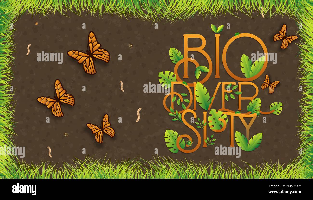 Biodiversity text quote sign made of diverse green plant leaves with ...