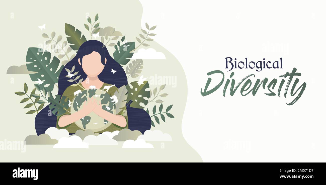 Biological Diversity greeting card banner illustration of mother nature ...