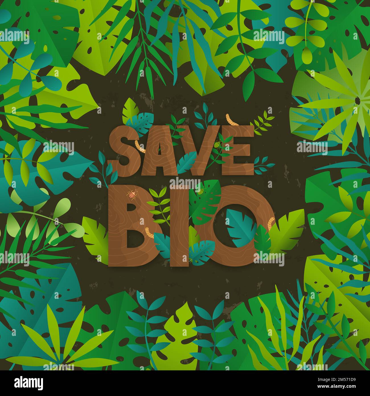Save biodiversity text quote sign made of tree wood and diverse green ...