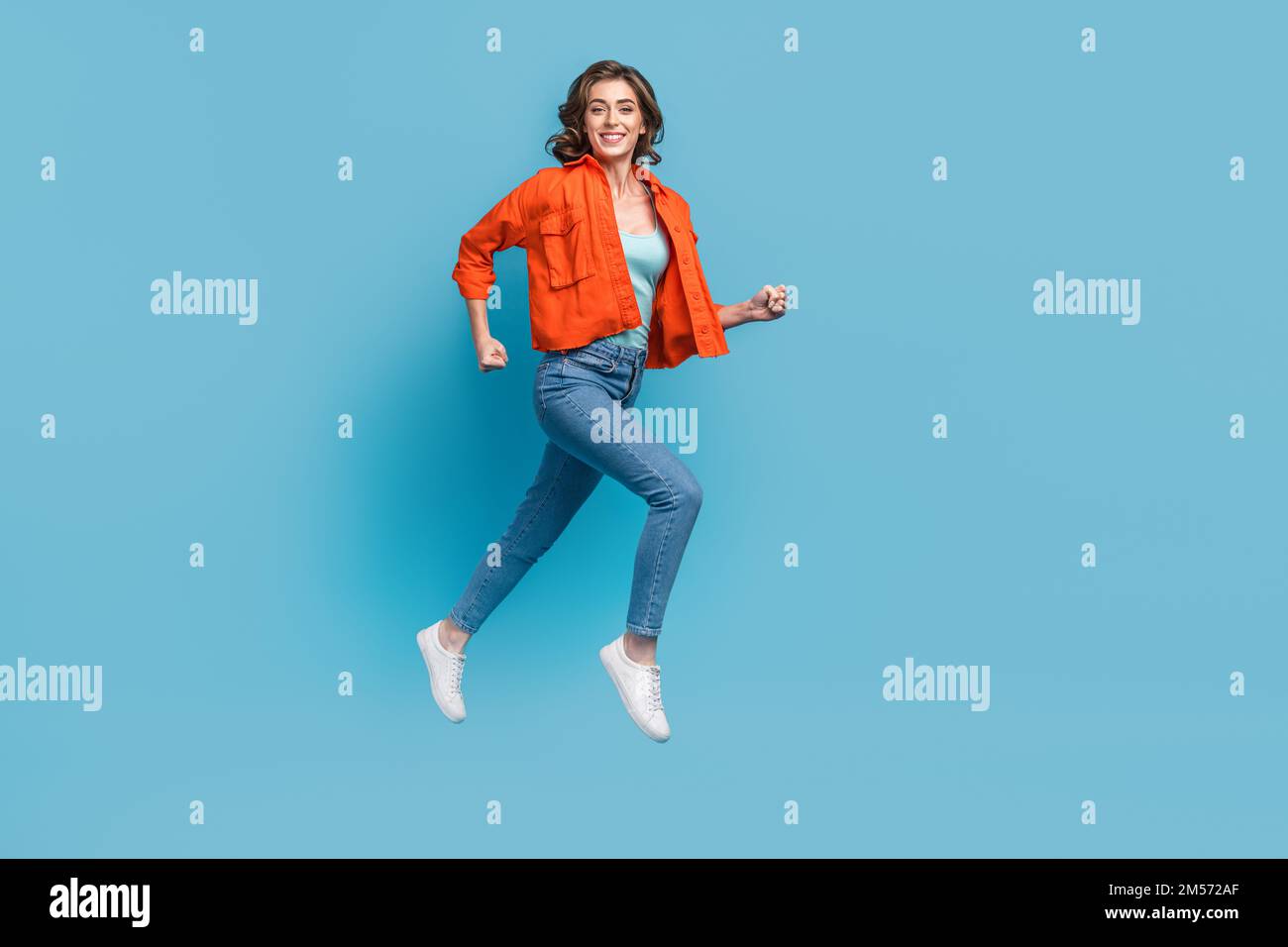 Full body photo of young lovely lady flying running fast hurry sale ...