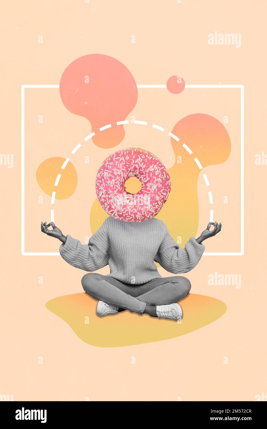 Creative photo 3d collage artwork poster postcard of girl refuse sweets ...