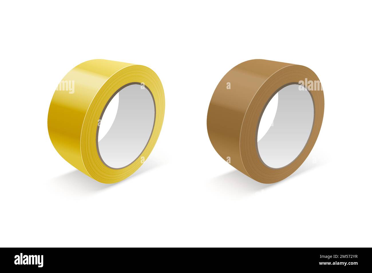 Vector 3d Realistic Glossy Yellow and Brown Tape Roll Icon Set, Mock-up ...