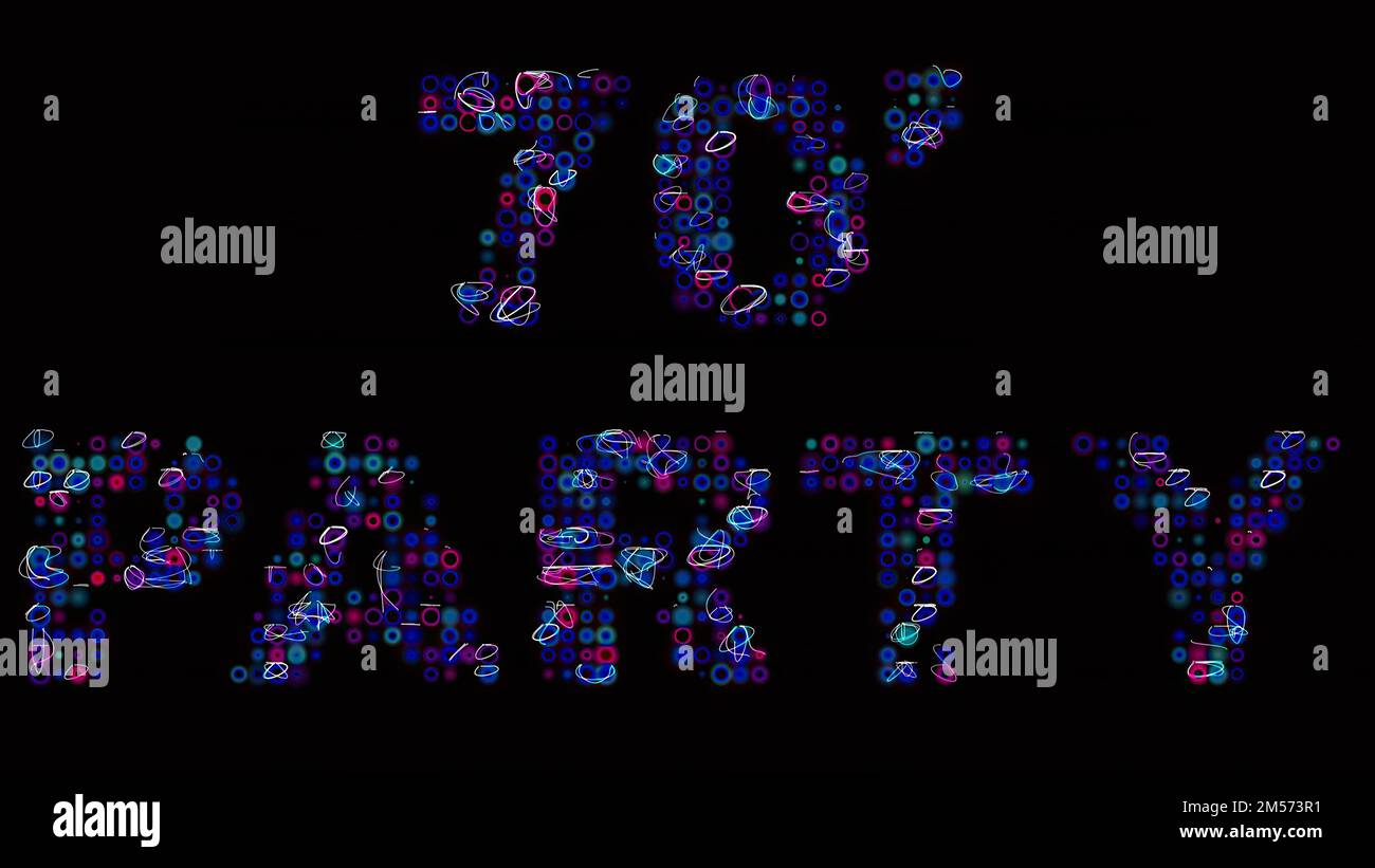 70's party led text over black Stock Photo - Alamy