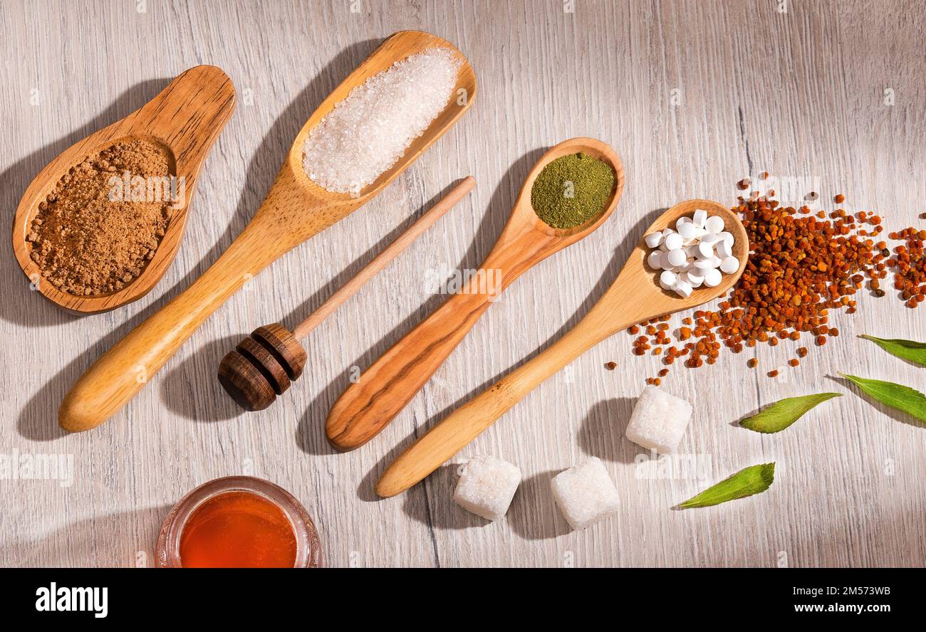 Variety of natural sweeteners - Stevia rebaudiana Stock Photo - Alamy