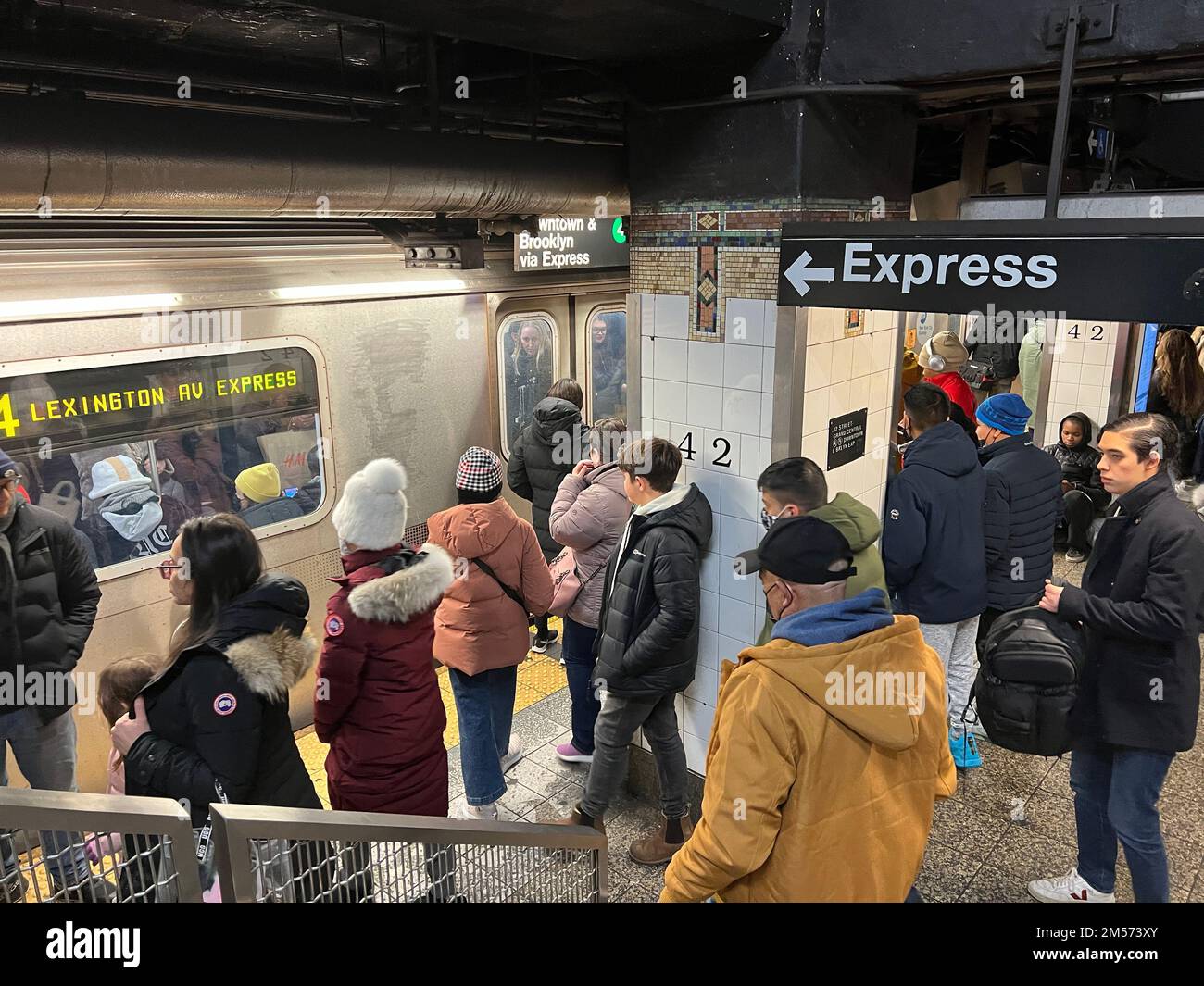 Express subway train entering the 42nd Street Station under Grand ...