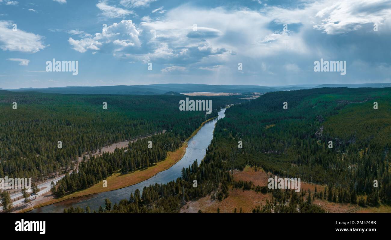 Yellowstone National Park aerial panoramic view. in the USA Stock Photo ...