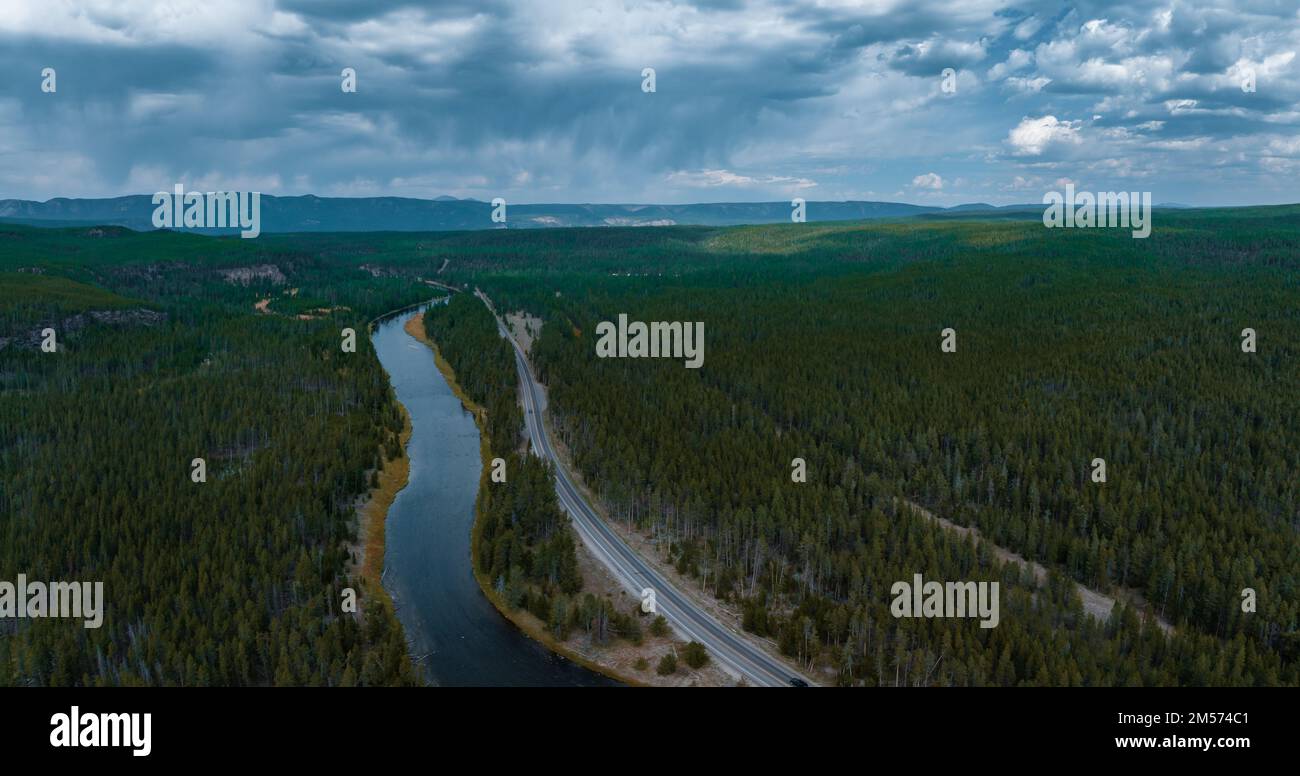Yellowstone National Park aerial panoramic view. in the USA Stock Photo ...