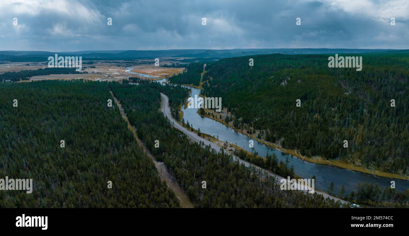 Yellowstone National Park aerial panoramic view. in the USA Stock Photo ...