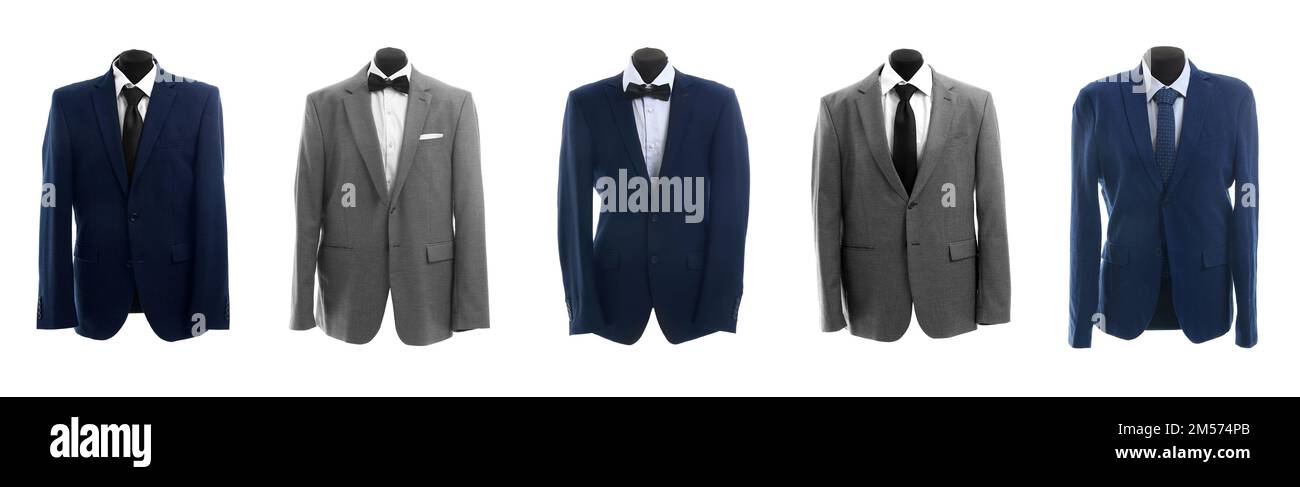 Collage of stylish male suits on white background Stock Photo - Alamy