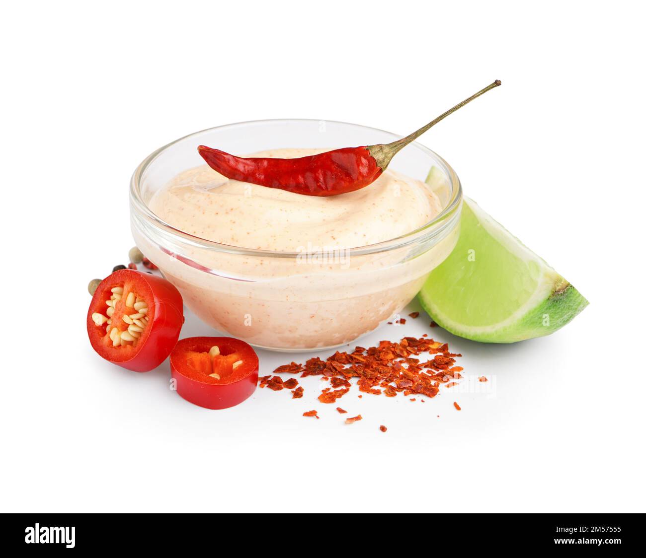 Bowl of delicious chipotle sauce isolated on white background Stock ...