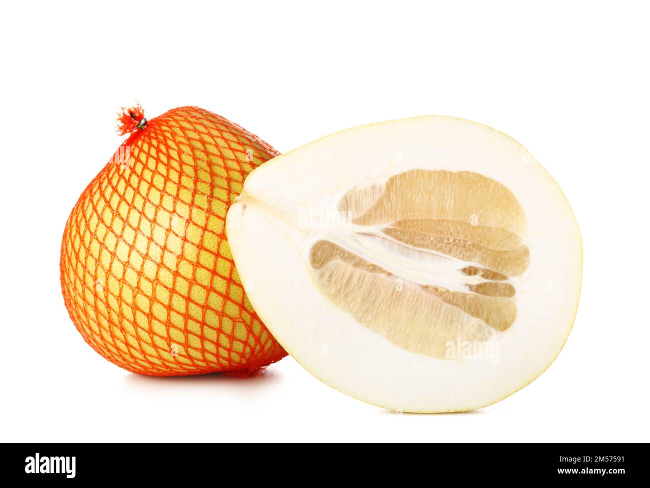 Whole and cut sweet ripe pomelo fruits on white background Stock Photo ...