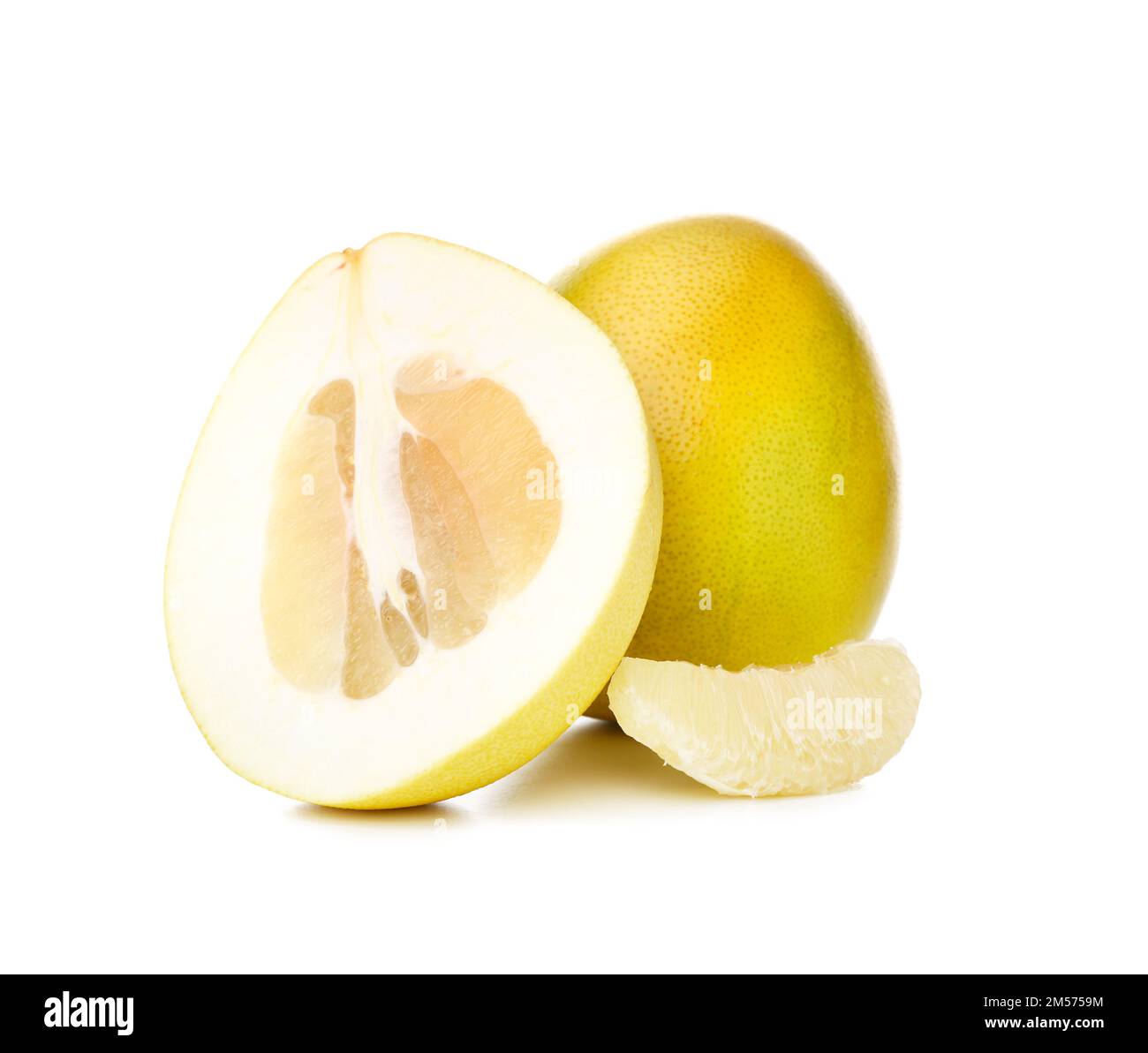 Whole and cut sweet ripe pomelo fruits on white background Stock Photo ...