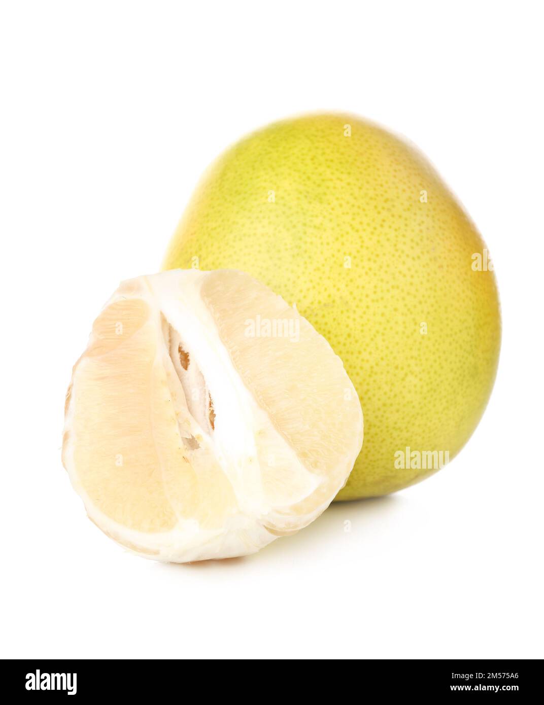 Whole and peeled sweet ripe pomelo fruits on white background Stock ...
