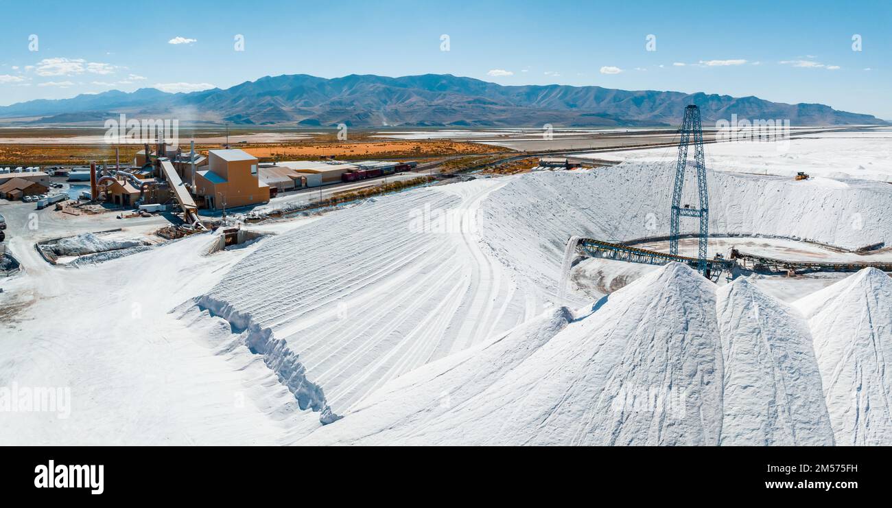 Salt Lake City, Utah landscape with desert salt mining factory Stock ...