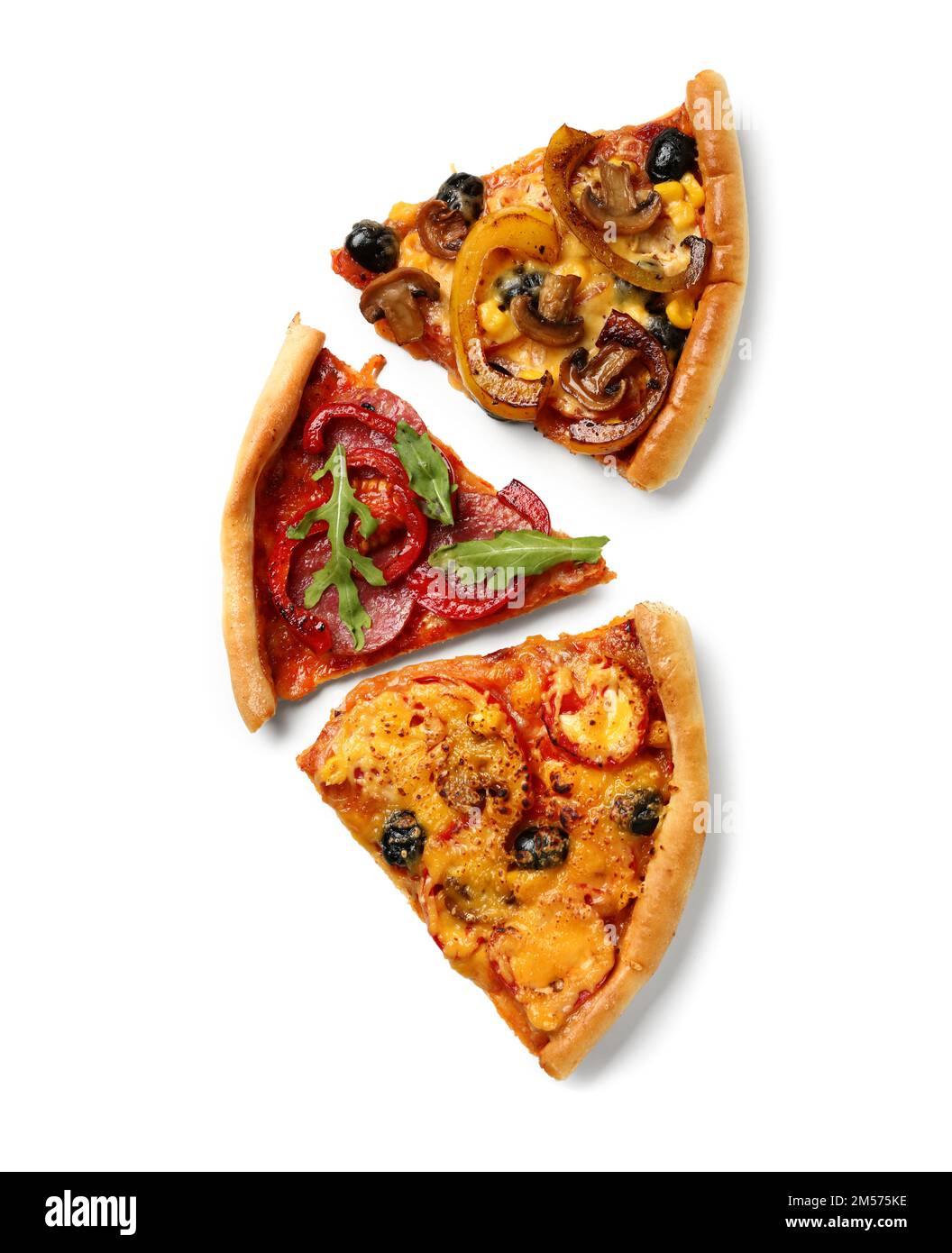 Different slices of pizza on white background Stock Photo - Alamy