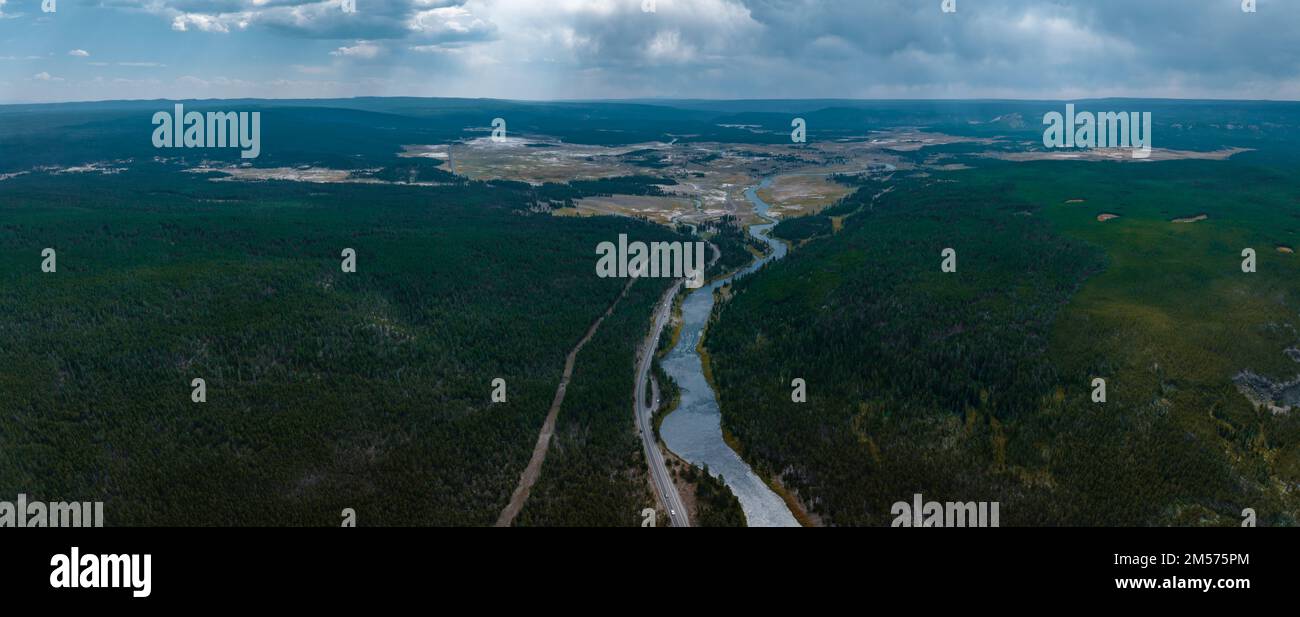 Yellowstone National Park aerial panoramic view. in the USA Stock Photo ...