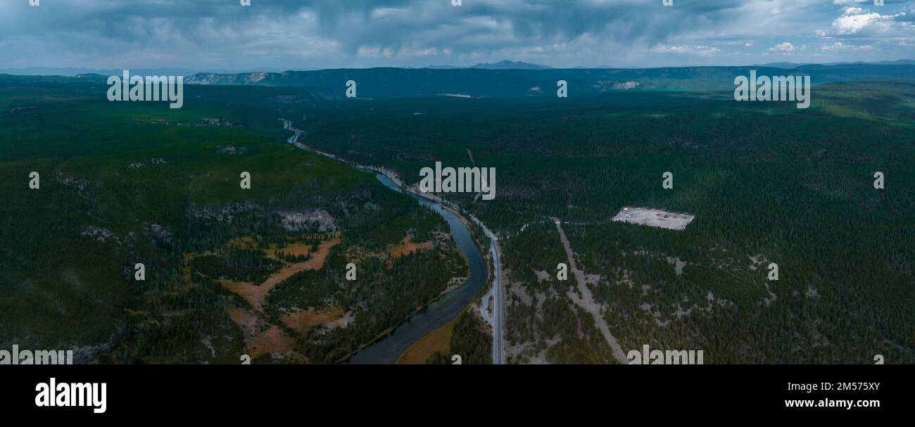 Yellowstone National Park aerial panoramic view. in the USA Stock Photo ...
