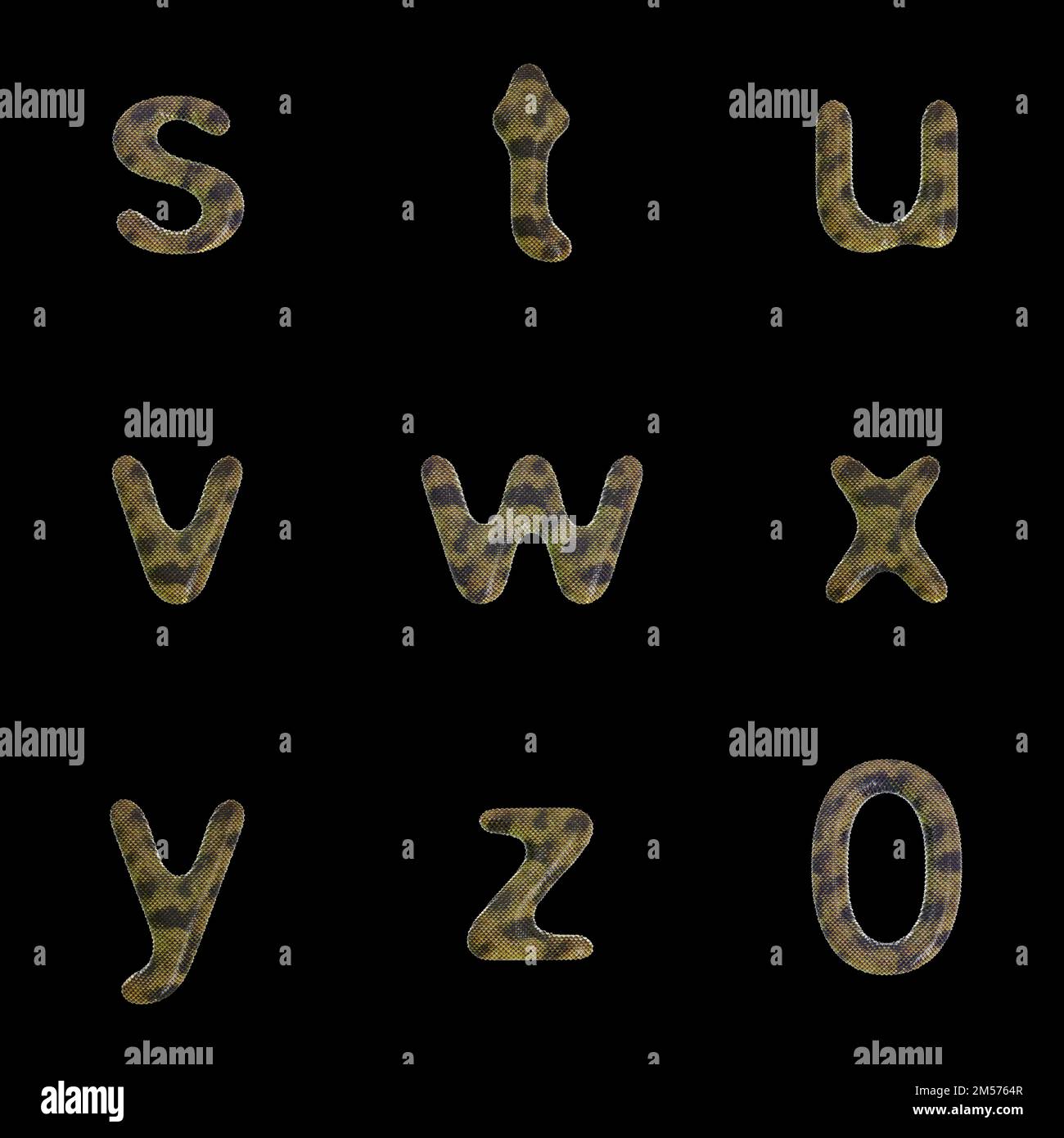 3D Render Set of Reptile Creeper Font including Letters, Numbers and ...